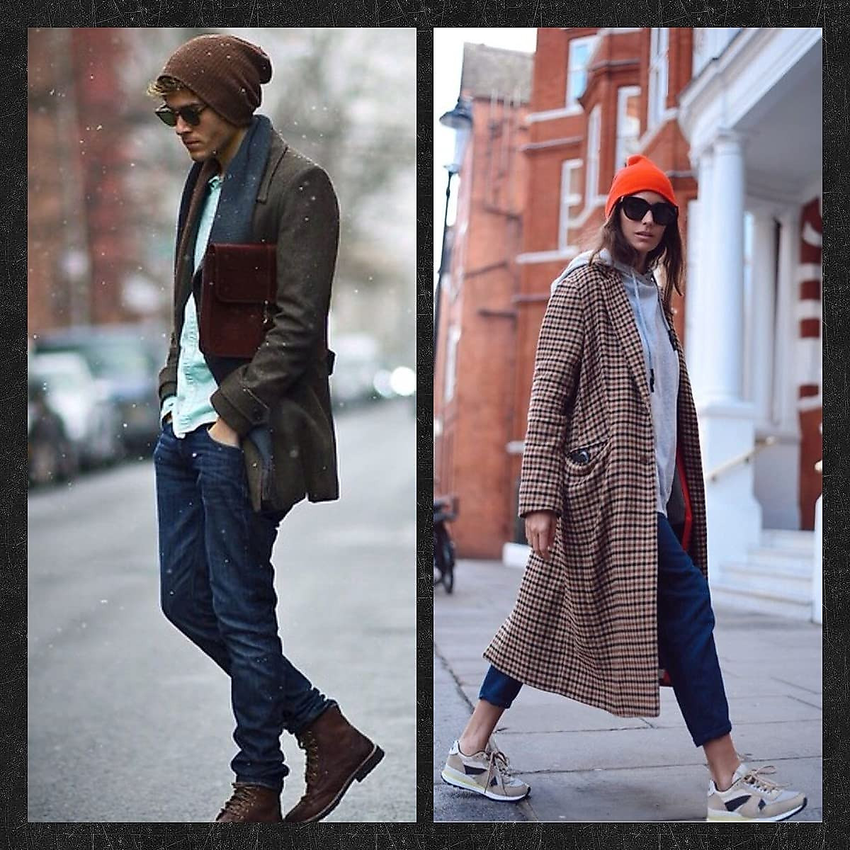 AJG Beanie Hats for Men,Unisex Smile Face Embroidered Acrylic Soft Warm Winter Cuffed Knit Hats for Women (B-Black & White (2 Pack))