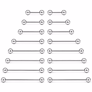 Ftovosyo 16PCS 16 Gauge Mix Sizes Industrial Barbell Cartilage Earring Tongue Helix Nipple Barbell Surgical Steel Body Piercing Jewelry Retainer for Women Men Straight Bar Length 12-40mm