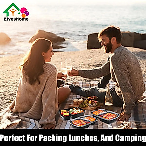 Meal Prep Container 2 Compartments, 50 Pack Meal Prep Container Microwave Safe, Food Storage Container with Lids, 34oz Disposable Bento Box To-Go Boxes Reusable Plastic Bento Lunch Box Dishwasher Safe