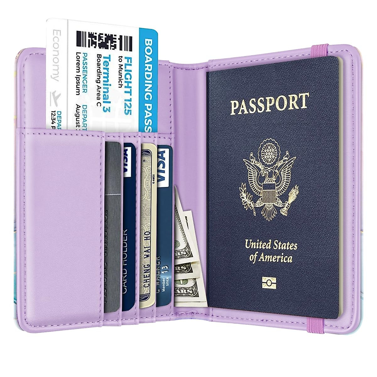 Passport Holder Cover,Traveling Passport Case Cute Passport Wallet for Women,Gradient Marble