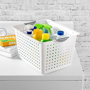 Sterilite 16288006 Deep Ultra Basket, White Basket w/ Titanium Inserts, 6-Pack