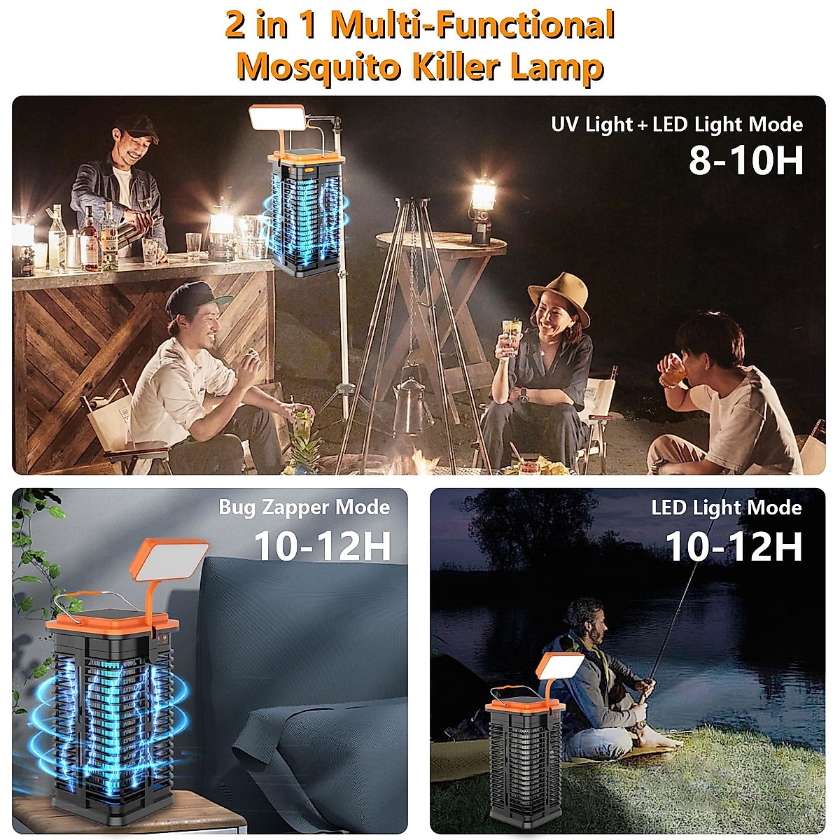 Homesuit Solar Bug Zapper with LED Light, 4000mAh Battery Powered Mosquito Zapper, Cordless Mosquito Traps, Electric Mosquito Killer, Bug Zapper for Outdoor and Indoor, Rechargeable, Orange