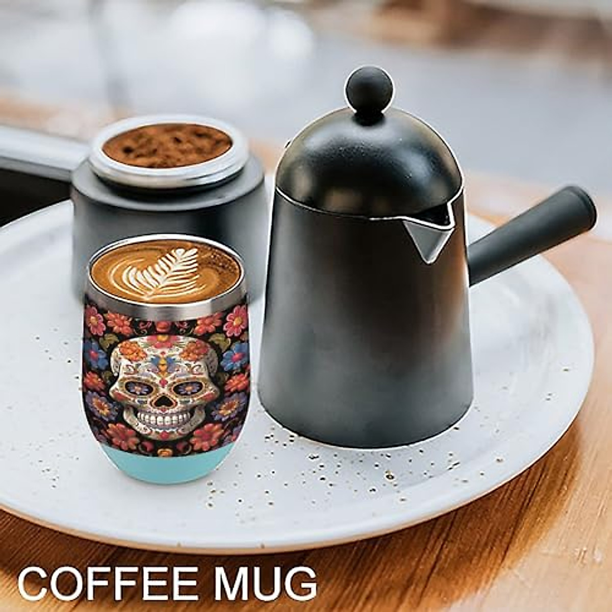 WYUSPGK 304 Stainless Steel Insulated Cup, Sugar Skulls Print Smooth Rim, Durable & Reusable - Perfect for Office, Home, And Travel
