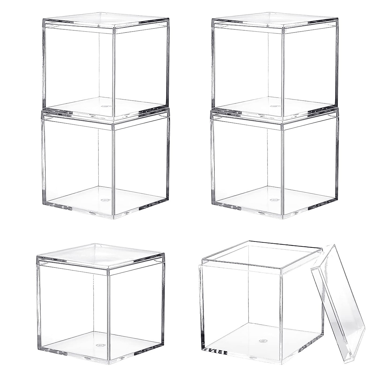 Dayaanee Clear Acrylic Box with lid, 4 Pack Plastic square cube containers Storage Box 3.9x3.9x3.9 Inch/100X100X100mm for Candy Pill and Tiny Jewelry