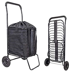 dbest products Cruiser Cart Flex Shopping Bag Cover Grocery Rolling Folding Laundry Basket on Wheels Foldable Utility Trolley Compact Lightweight Collapsible, Black