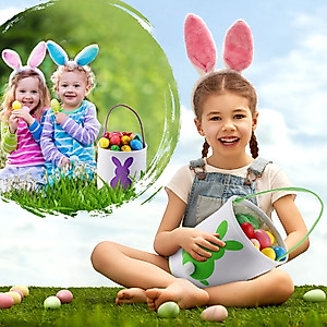 Honeydak 6 Pcs Canvas Easter Bunny Baskets for Kids Easter Basket Bulk Canvas Tote Bunny Basket Egg Hunt Bags Printed Fluffy Tails Carry Bucket Cloth Tote Easter Gift Bags Party Decorations Favors