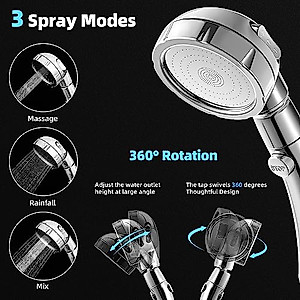 Marbrasse High Pressure Shower Head, 3-Settings Handheld Showerhead ...