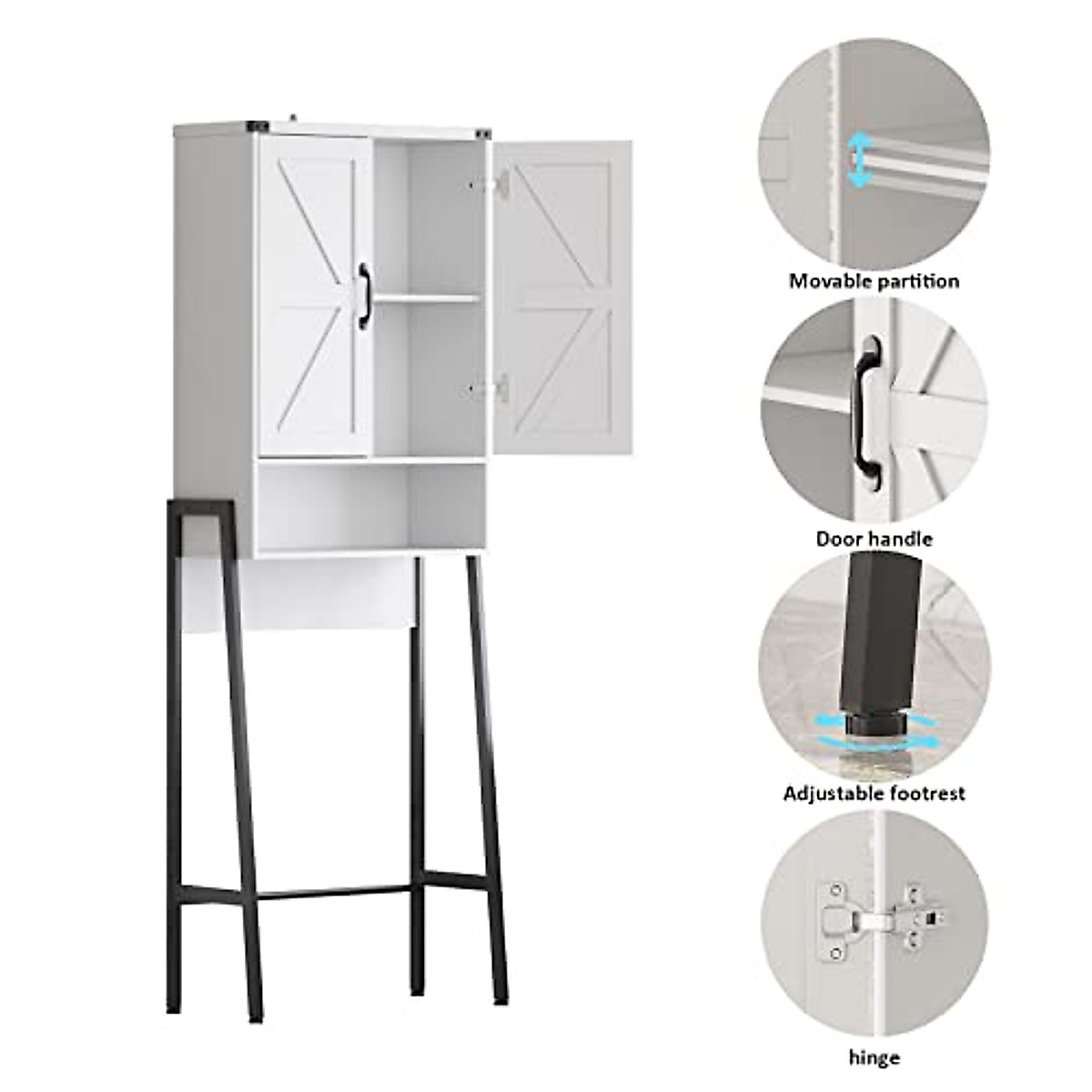 Saedew Over The Toilet Storage Cabinet, Over Toilet Bathroom Organizer with 2-Door Blinds Design, Freestanding Space Saver Toilet Stands,Bathroom Toilet Rack