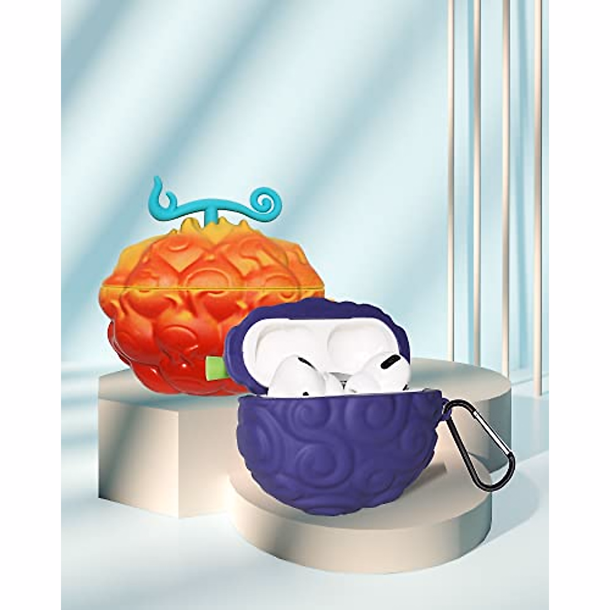 [2Pack] Fruit Cover for AirPods Pro Case Cute 2019,3D Cartoon Silicone Protective Accessories Set Kit for Devil Fruit for AirPods Pro 1st Generation Case for Boy Girl(Purple&Red Yellow Devil Fruit)