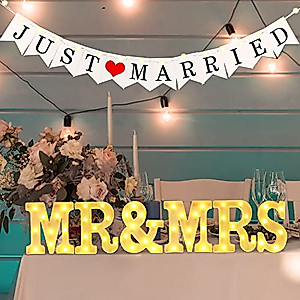 Coume Wedding Decorations Set, Mr Mrs Marquee LED Signs Just Married Banner Fairy String Light, 8.5 Inch Sign, for Table, Photo Props