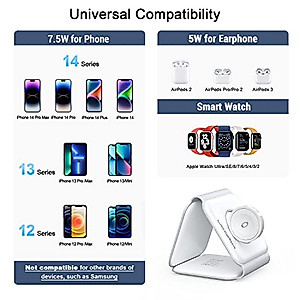 UCOMX Nano 3 in 1 Wireless Charger,Magnetic Foldable 3 in 1 Charging Station,Fast Wireless Charging Pad,Compatible for iPhone 14/Pro/Max/Plus/13/12 Series,AirPods 3/2/Pro,iWatch(Adapter Included)