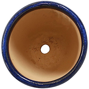 Sunnydaze Round Ceramic Planter - Set of 2 Indoor or Outdoor Plant Pots with Drainage Hole - 8" - Imperial Blue Glaze - Resort