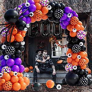Wecepar 130Pcs Halloween Balloon Garland Arch kit with Halloween Spider Balloon Boo Aluminum Foil Banner Balloons Black Orange Purple Confetti Balloons Dot balloon for Halloween Day Party Decorations