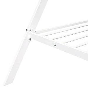 TARTOP Full Size House Bed, Tent Metal Bed Frame, Floor Play House Bed with Slat for Kids, Girls, Boys, No Box Spring Needed, White