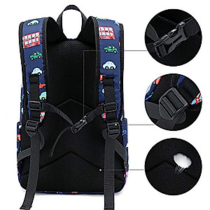 CAMTOP Backpack for Kids Boys Preschool Backpack with Lunch Box Toddler Kindergarten School Bookbag Set (Y057-2 Navy Blue/Car)