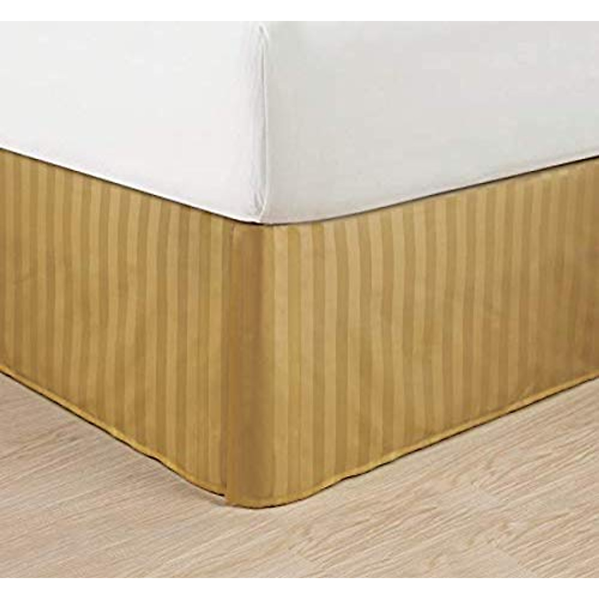Elegant Comfort Wrinkle Free - 1500 Thread Count Egyptian Quality Stripe Bed Skirt - Pleated Tailored 14" Drop, California King, Gold