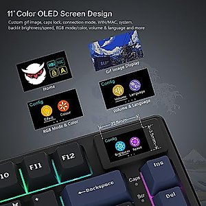 XVX S-K80 75% Keyboard with Color OLED Display Mechanical Gaming Keyboard, Hot Swappable Keyboard, Gasket Mount RGB Custom Keyboard, Pre-lubed Stabilizer for Mac/Win, Black Kanagawa Theme