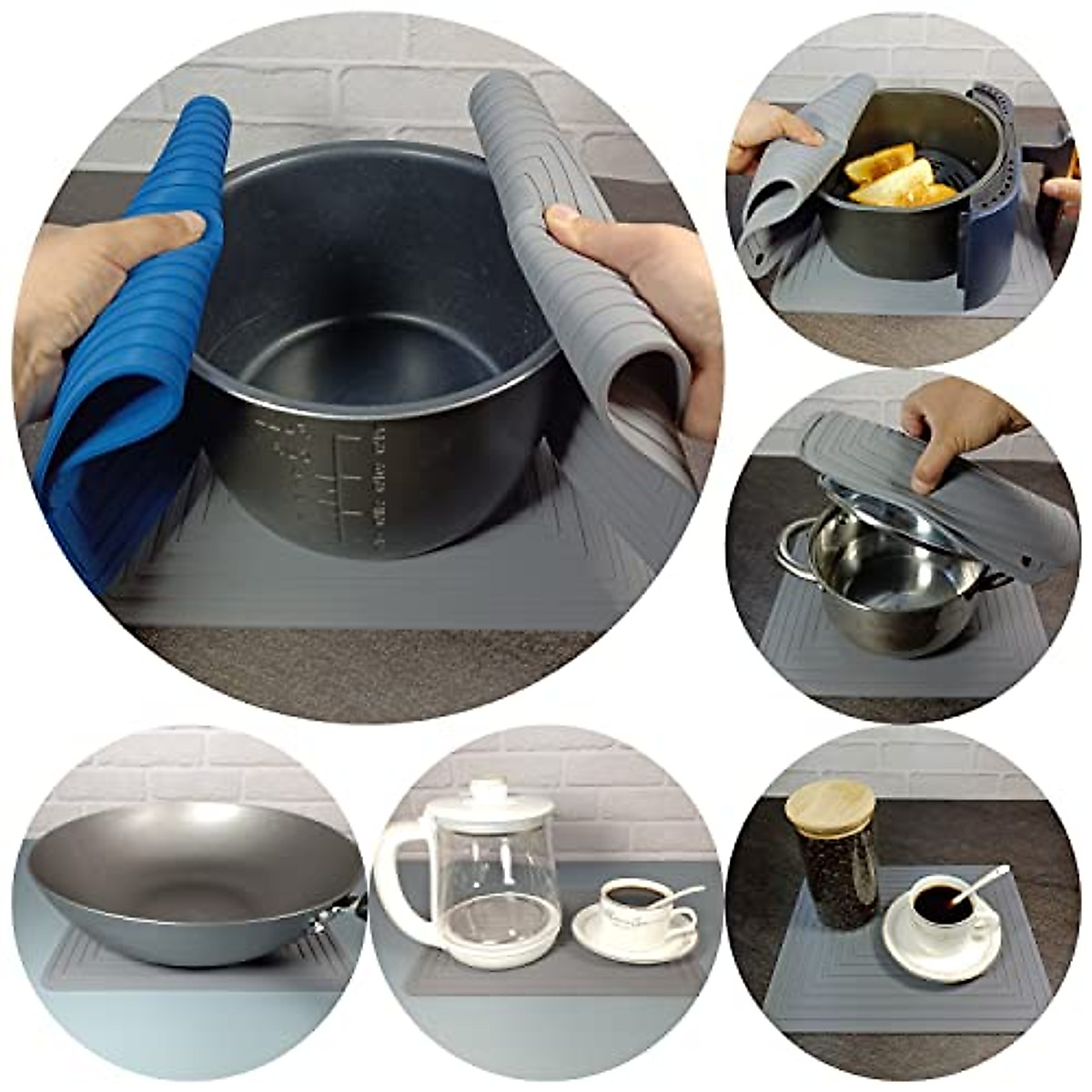 Silicone Trivets Mats Kitchen Tool Set 3 Pcs, Large Silicone Trivets for Hot Dishes,Silicone Trivets for Hot Pots and Pans, Silicone Trivet Mats Set About 9"X12", Black Silicone Hot Pads for Kitchen