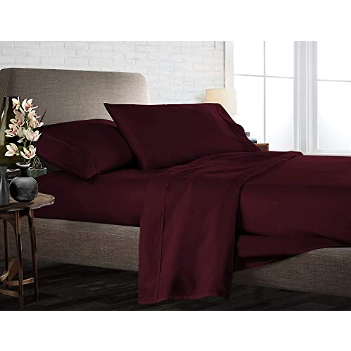 Full Extra Long Size Sheet Set Organic Cotton Sheets & Pillowcases- (4 Pcs) Long Staple Cotton Soft Bed Sheets Elastic Fit Upto 30" inch Deep Mattress-850 TC (Wine Solid, Full XL- 54" X 80")