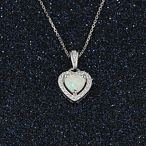 Lam Sence Sterling Silver Heart Shape Created Opal Pendant Necklace (6mm Opal Halo Heart)