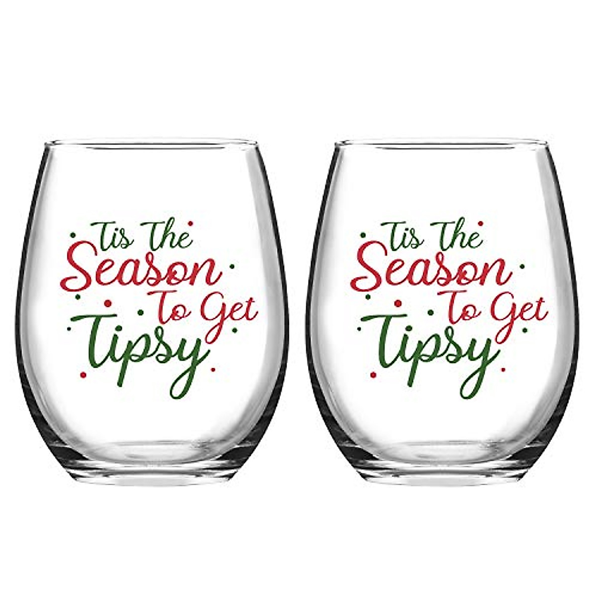 Tis the Season to Get Tipsy Christmas Stemless Wine Glass, Set of 2 Christmas Wine Glasses Funny Christmas Holiday Wedding Gifts for Women Friends Men family Wino, 15 Oz