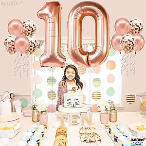 KatchOn, Giant Rose Gold 10 Balloon Number - 40 Inch, Pack of 12 | Rose Gold 10 Balloon with Confetti Balloons | Rose Gold 10th Birthday Decorations for Girls | Happy 10th Birthday Balloons for Girls