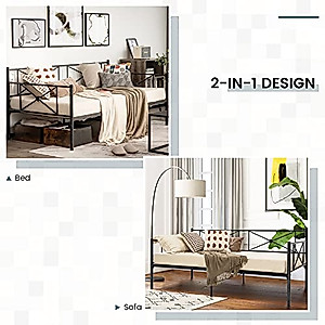Giantex Twin Size Daybed Frame, Metal Sofa Bed w/Heavy Duty Steel Slats Support, Mattress Foundation, Dual-Use Platform Bed for Living Room Bedroom Guest Room, Easy Assembly, Black