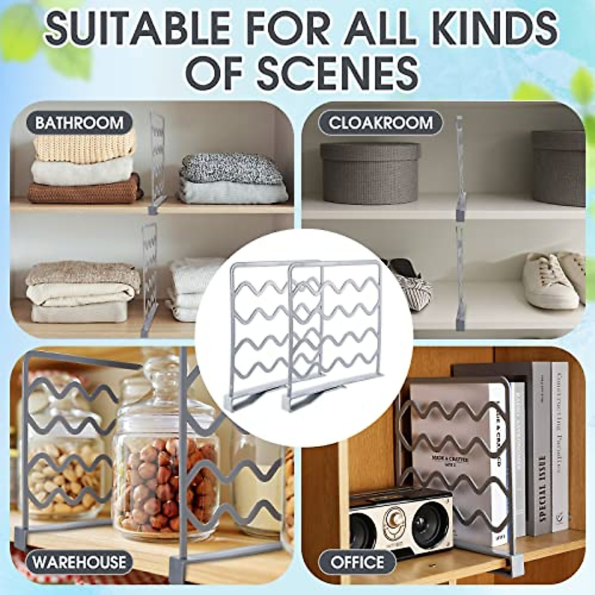 Tatuo Closet Shelf Dividers Closet Shelf Organizer Shelf Separators Multifunctional Closet Shelving Pieces Cabinet Storage Organization for Wardrobe Bedroom Kitchen Bathroom (Light Grey, 24 Pcs)