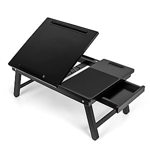 Sofia + Sam Laptop Bed Tray with Storage Drawer and Media Slots | Folding Legs and Mouse Pad | Fits Laptops Up to 15" | Tablets Up to 9.6" | Smart Phones Up to 4" | Espresso | Work from Home Desk
