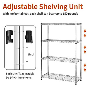 BLKMTY 4-Tier Storage Shelves Wire Rack Metal Shelving Unit, Freestanding Shelf Adjustable Metal Shelves for Storage Rack Kitchen Pantry Closet Laundry Bathroom, 36" L x 14" W x 54" H, Chrome