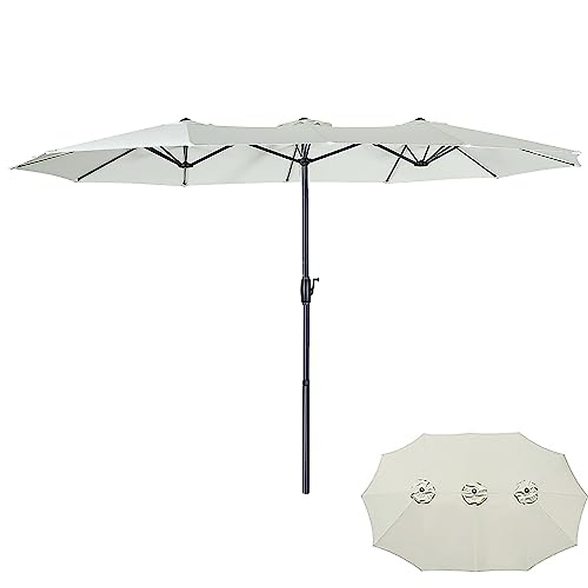 FHFO 15 FT Double Sided Umbrella Outdoor Patio Market Extra Large Umbrella with Crank for Patio, Poolside, Yard, Beige