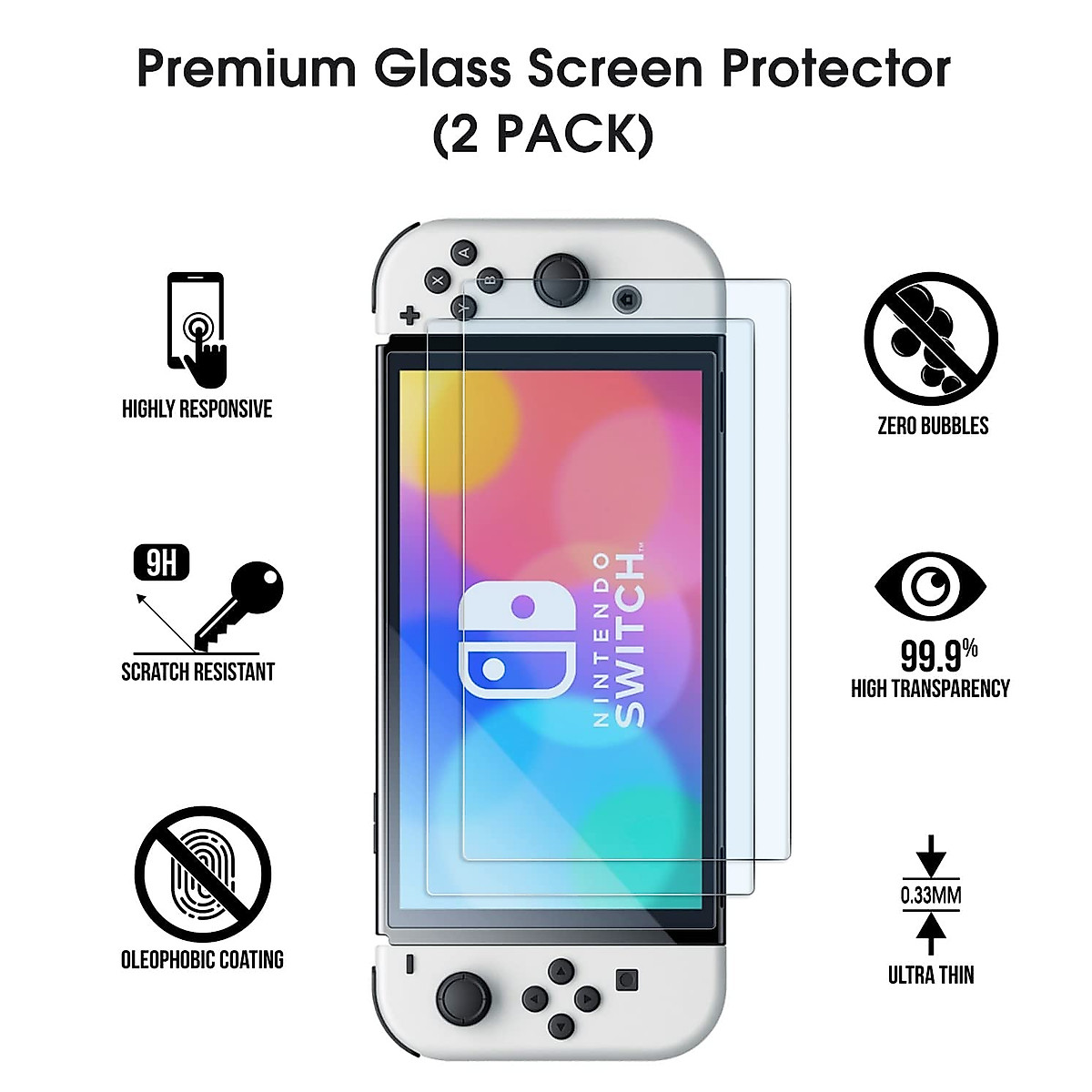 amFilm Switch OLED Accessories Bundle TechMatte 3-in-1 Essential Kit with Carrying Case, 2 Glass Screen Protectors, Designed for Nintendo Switch OLED Model 2021, Classic Black