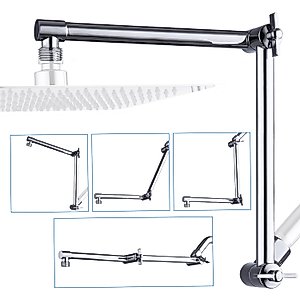 G-Promise Shower Head Extension Arm, 16" Solid Brass Adjustable Extender with Lock Joint, Standard 1/2", Rise or Lower Rainfall and Fixed Shower Head, Height/Angle Adjustable Extension Arm Attachment