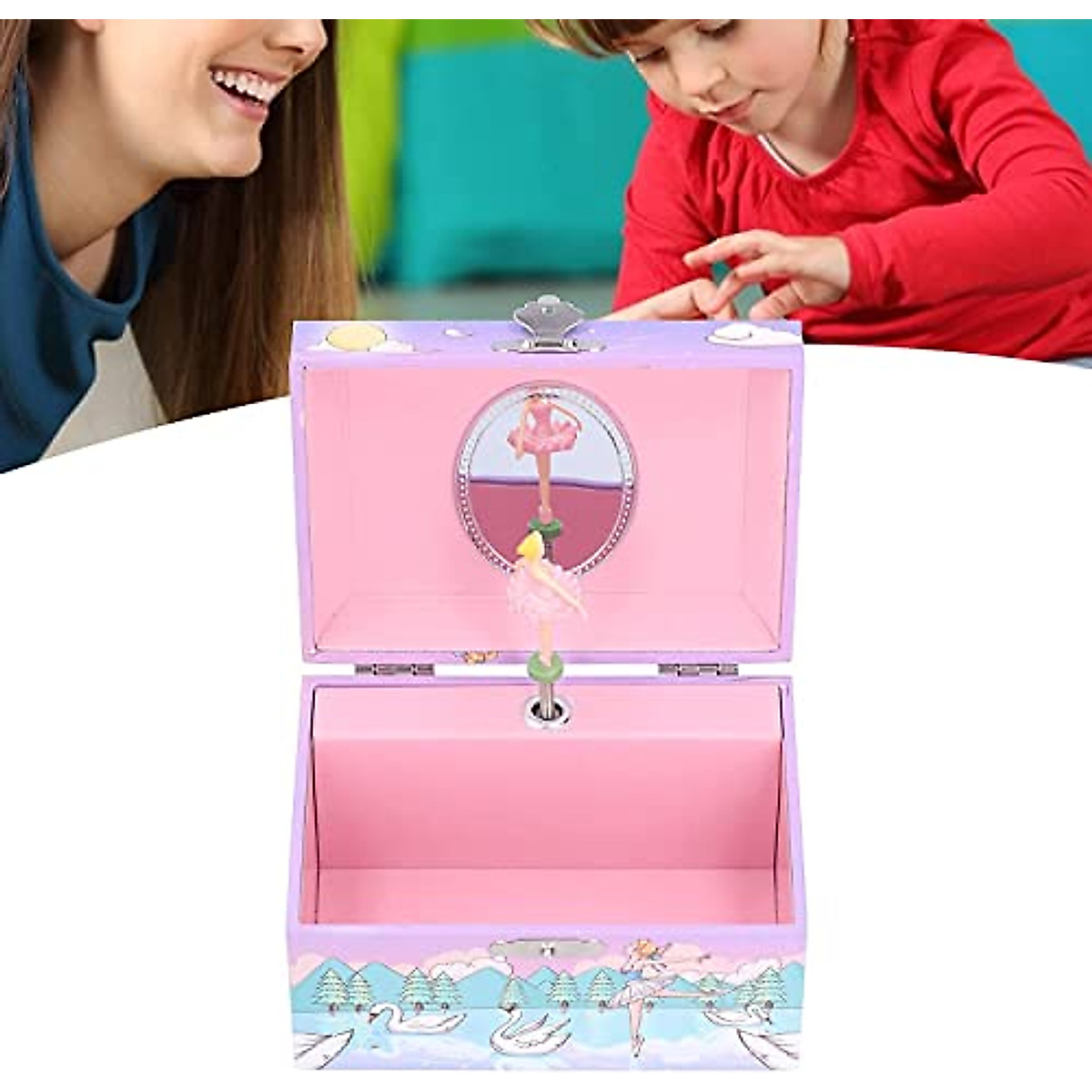 WJFMZS Musical Jewelry Box, Children Musical Jewelry Box Cartoon Pink Dancing Princess Music Box Jewelry Storage Case, Kids Toys with Mirror for Girls Birthday Gift