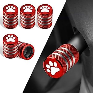 Crynod 5 PCS Car Valve Cap, 0.43" x 0.62" Cute Dog Paw Alloy Tubeless Screw-on Valve Cover, Suitable for Most Models (Red)