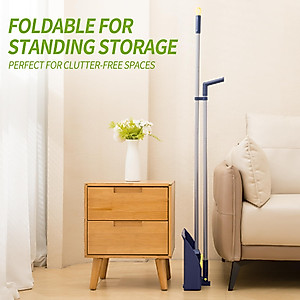 IVYROLL Broom and Dustpan Set, Long Handled Adjustable Dustpan and Brush with Comb Teeth for Indoor Outdoor Garden Home Patio Yard Kitchen Cleaning and Sweeping