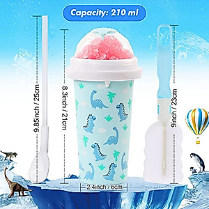 New Cartoon Dinosaur Slushy Cup, Quick Frozen Magic Slushie Maker Cup, Double Layers Slushie Cup with Cup Brush Straw and Spoon, DIY Homemade Squeeze Slushy Maker Cup for Drinks Juices and Milk