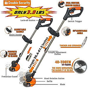Airbike Brush Cutter Weed Wacker Weed Eater Edger Lawn Tool, for Lawn, Yard, Garden, Shrub Trimming and Pruning w/Battery (Black&Orange Trimmers(21V) + 2 Batteries)