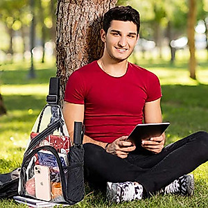 gxtvo Clear Sling Bag, Stadium Approved Crossbody Backpack for Women and Men - Black