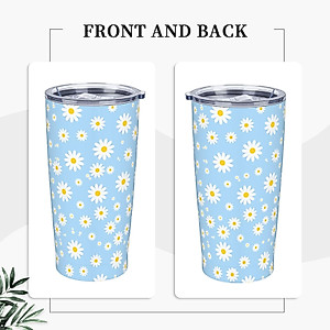 CHASOEA Daisy Tumbler 20oz Floral Flowers Stainless Steel Insulated Tumblers with Lid and Straw Blue Travel Coffee Mug Tea Wine Cups Water Bottle Daisy Gifts for Women