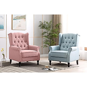 Artechworks Winged Fabric Modern Accent Chair Tufted Arm Club Chair Linen Single Sofa with Wooden Legs Comfy Upholstered for Reading Living Room Bedroom Office, Pink