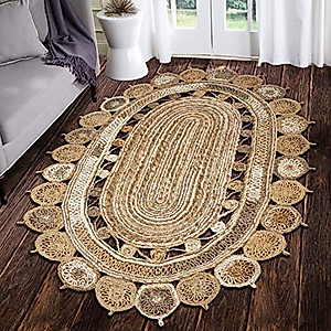 LR Home Natural Jute Area Rug 5'7" Oval Bleach Gray