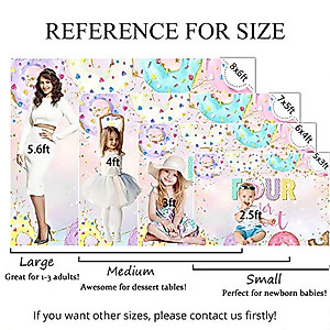 Mocsicka 4th Donut Birthday Backdrop Four Ever Sweet Donut Birthday Party Decoration Background Toddler Girl 4th Birthday Party Banner Supplies (7x5ft (82x60 inch))