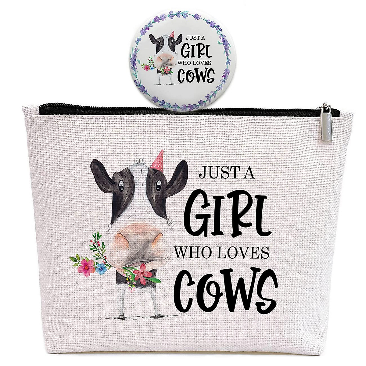 GevGuxLuo Cow Gifts for Cow Lovers, Cow Makeup Bag for Women with Mirror, Cow Birthday Gifts Ideas for Daughter Sister Bestie, Cute Cow Themed Gifts Animal Lovers Gifts for Women Who Loves Cows