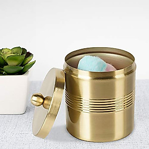 nu steel Nusteel Steel Jewel Decorative Stainless Steel Bathroom Vanity Countertop Storage Organizer Canister Jar for Cotton Swabs, Rounds, Balls, Makeup Sponges, Bath Salts, Rich Gold Finish