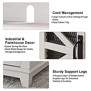 OKD Farmhouse TV Stand for 65+ Inch TV, Industrial & Farmhouse Media Entertainment Center w/Sliding Barn Door, Rustic TV Console Cabinet w/Adjustable Shelves for Living Room, Antique White