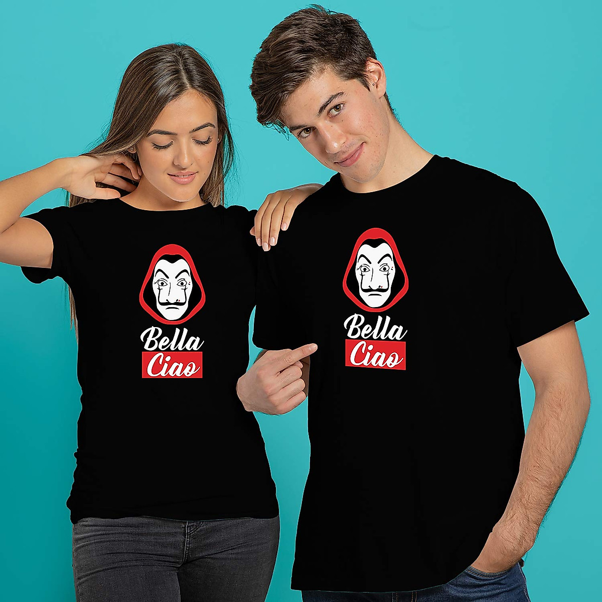 BannerBuzz, Bella Ciao Crew Neck T-Shirt Short Sleeve, Cotton Fabric, Unisex, Digitally Printed, Fabric Warranty for up to 25 Washes (Medium, Black)