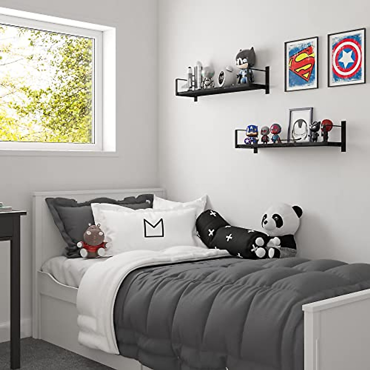 Wallniture Toledo Floating Shelves for Living Room Wall Shelves Office & Kitchen Organization Bedrom Wall Decor Toy Storage Black Bookshelf Set of 2