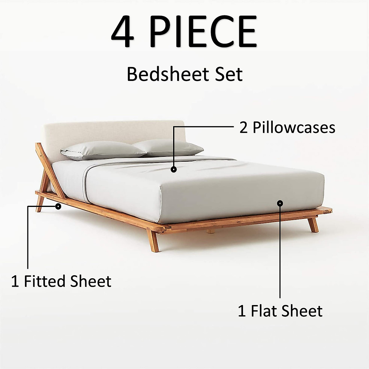 EXTRA 28" DEEP POCKET of the fitted sheet, Real 1000-Thread-Count, 100% Egyptian Cotton |Alaskan King Size, Light Grey Color| 4 PC Sheet Set, 1000TC Egypt Long Staple Cotton, Soft Silky Sateen Weave