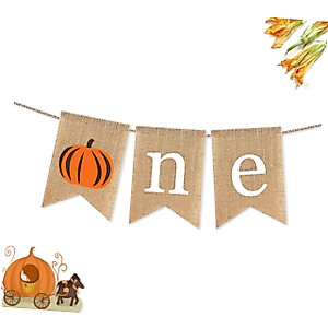 ibasenice 3pcs Kids First Birthday Bunting First Birthday Hanging Garland Halloween Theme Banner Burlap Banner Rings Baby Pumpkin